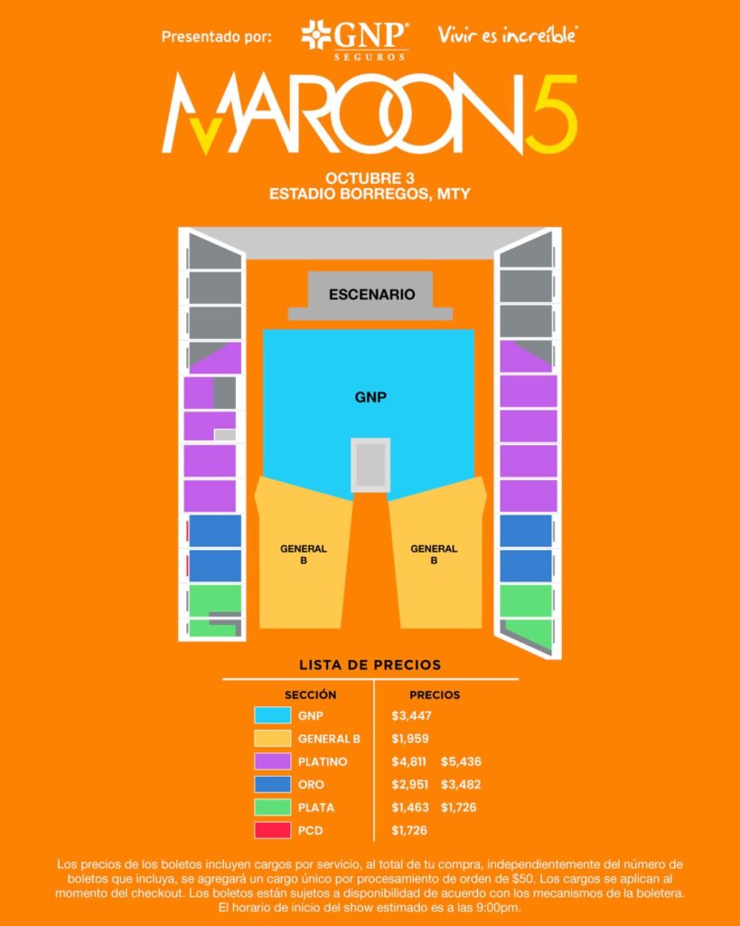 MAROON 5 MONTERREY 2026 ESTADIO BORREGOS